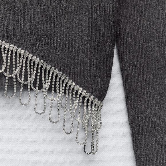 Zara | Tops | Zara Rhinestone Soft Crop Top | Poshmark